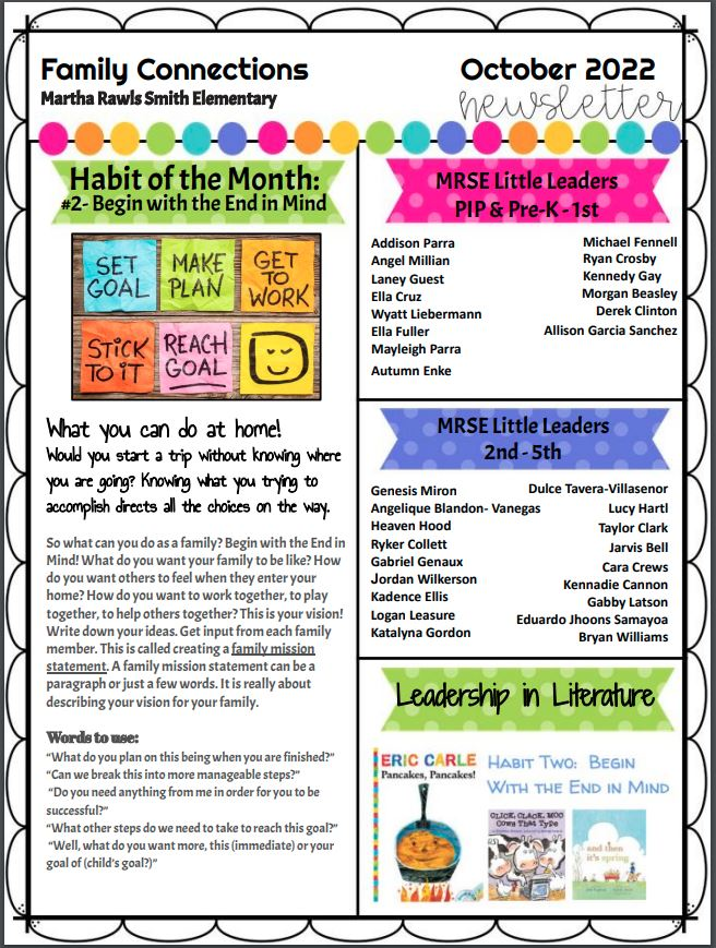 October Family Connection Newsletter | Martha Smith Elementary School
