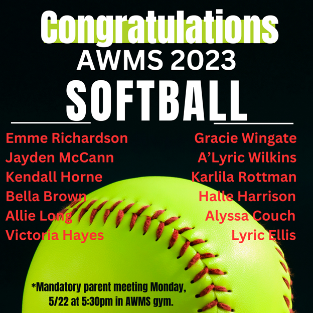 AWMS 2023-24 Softball team | Arthur Williams Middle School